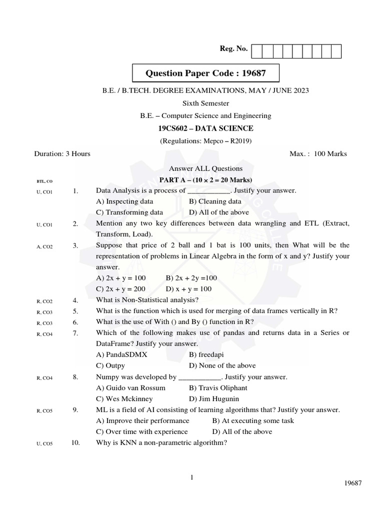 Data Science Exam Questions 2023 | PDF | Applied Mathematics | Computer ...