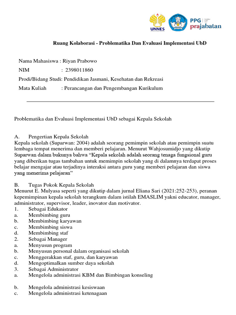 Ruang Kolaborasi - Problematika Dan Evaluasi Implementasi UbD - Riyan Prabowo | PDF