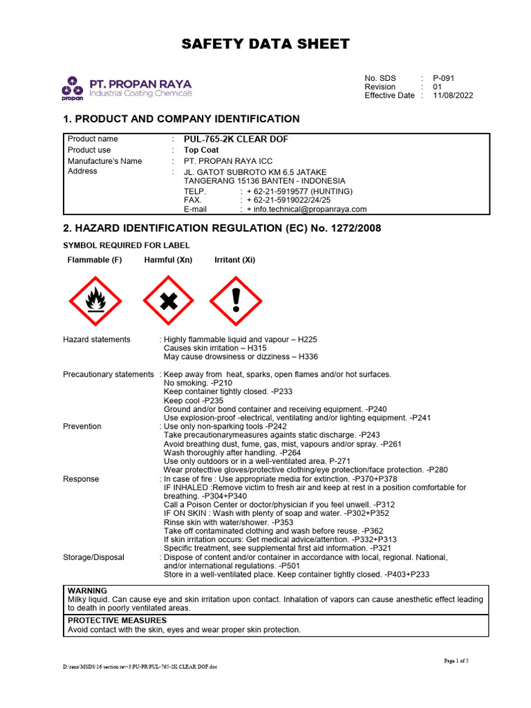 Pul-765-2k Clear Dof (Msds - Eng) - Top Coat Gloss | PDF | Combustion | Firefighting