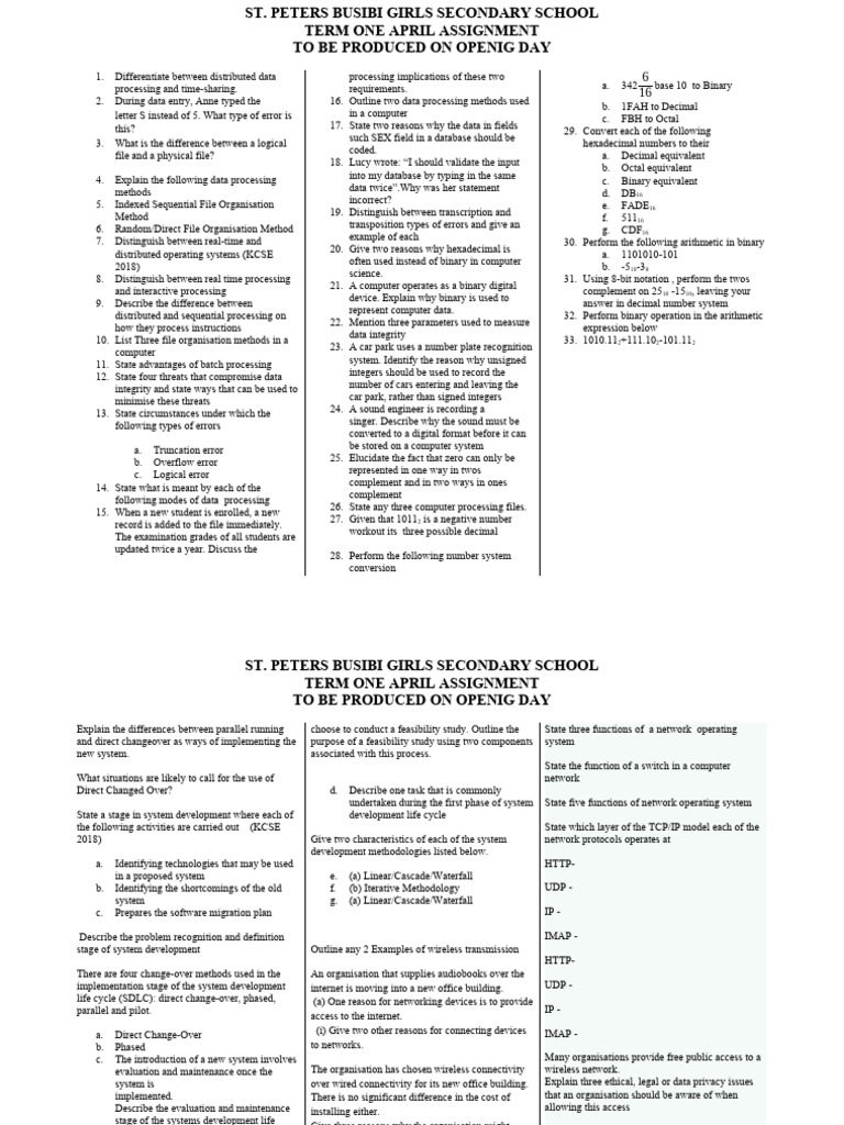 Form 4 Holiday Assignment | PDF | Internet Protocol Suite | Software Development Process