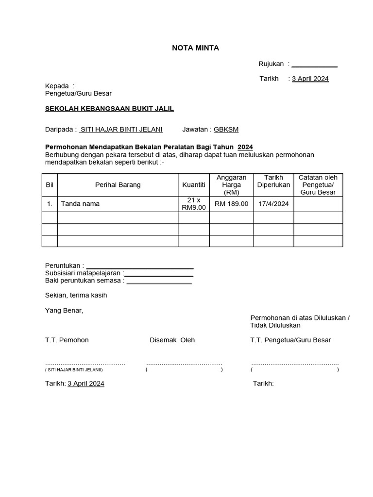 Nota Minta - Bimbingan & Kaunseling-1 (Autosaved) | PDF