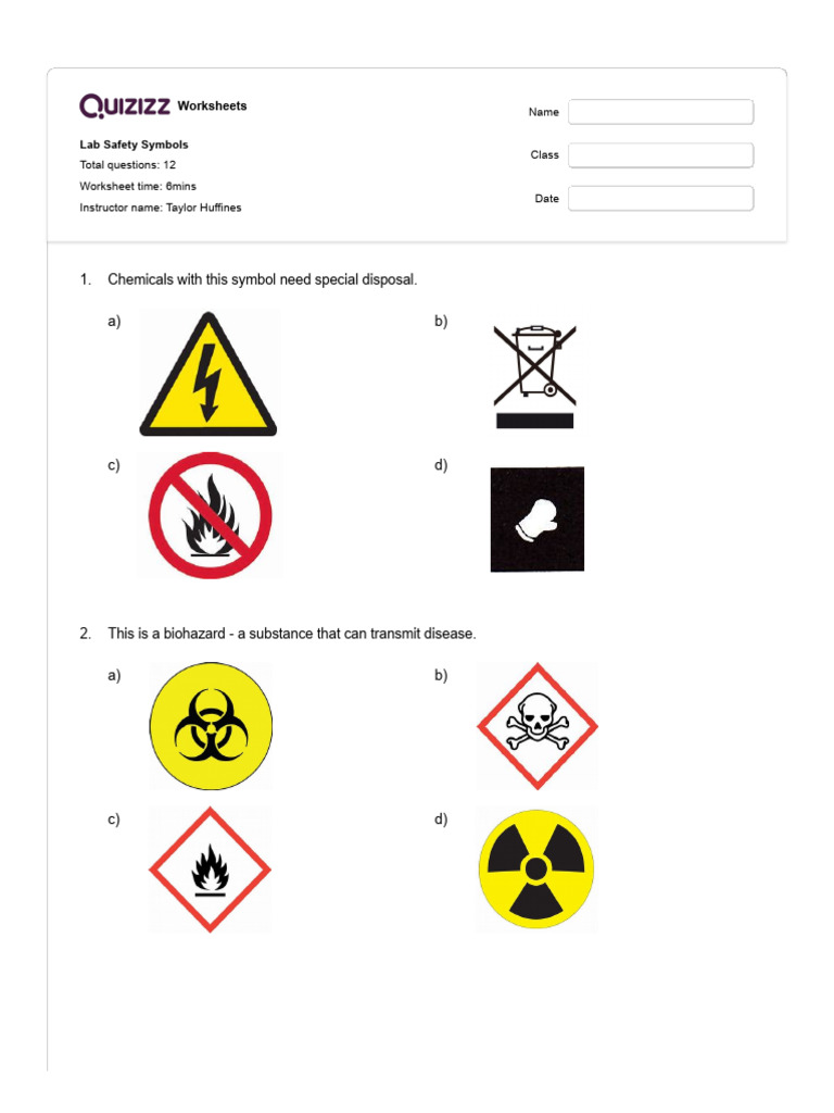 Lab Safety Symbols _ Quizizz | Download Free PDF | Hazards | Safety