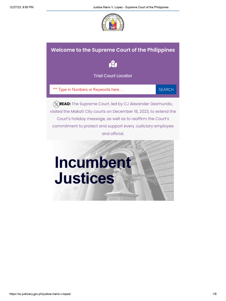 Justice Mario V. Lopez - Supreme Court of The Philippines | Download ...