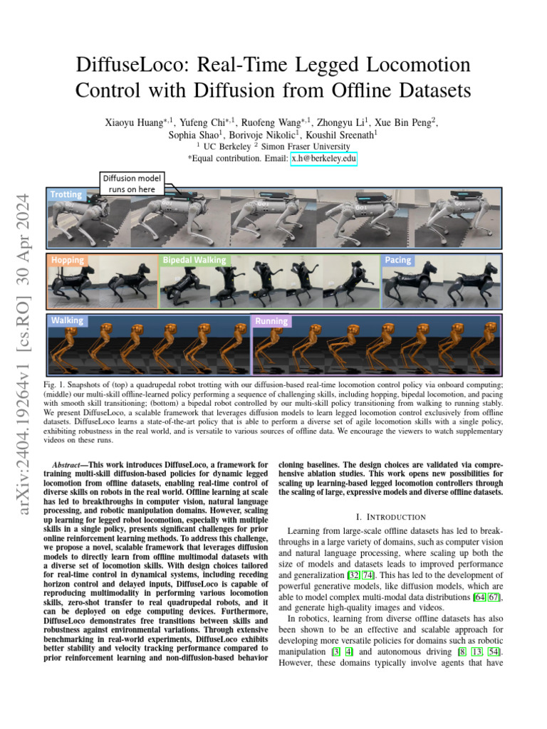 Diffuseloco Real Time Legged Locomotion Pdf Walking Applied