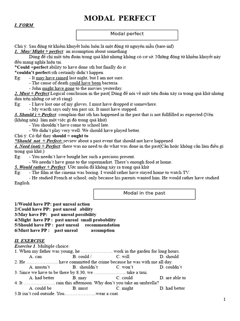 Modal Verbs Modal Perfect 1 Univeristy | PDF