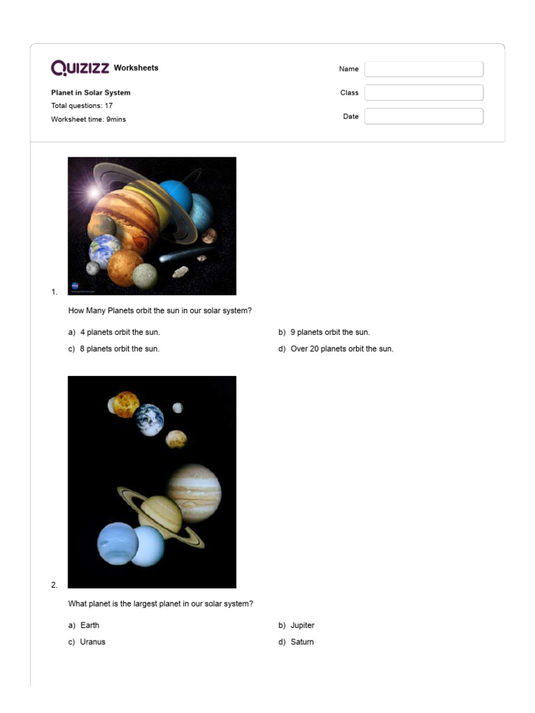 Planet in Solar System - Quizizz | PDF | Planets | Solar System