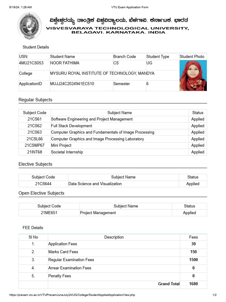 VTU Exam Application Form_Noor | Download Free PDF | Application Software | Computer Science