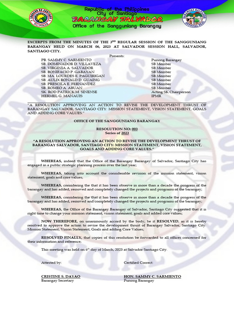 Revision of Barangay Salvador Goals | PDF | Law | Home & Garden