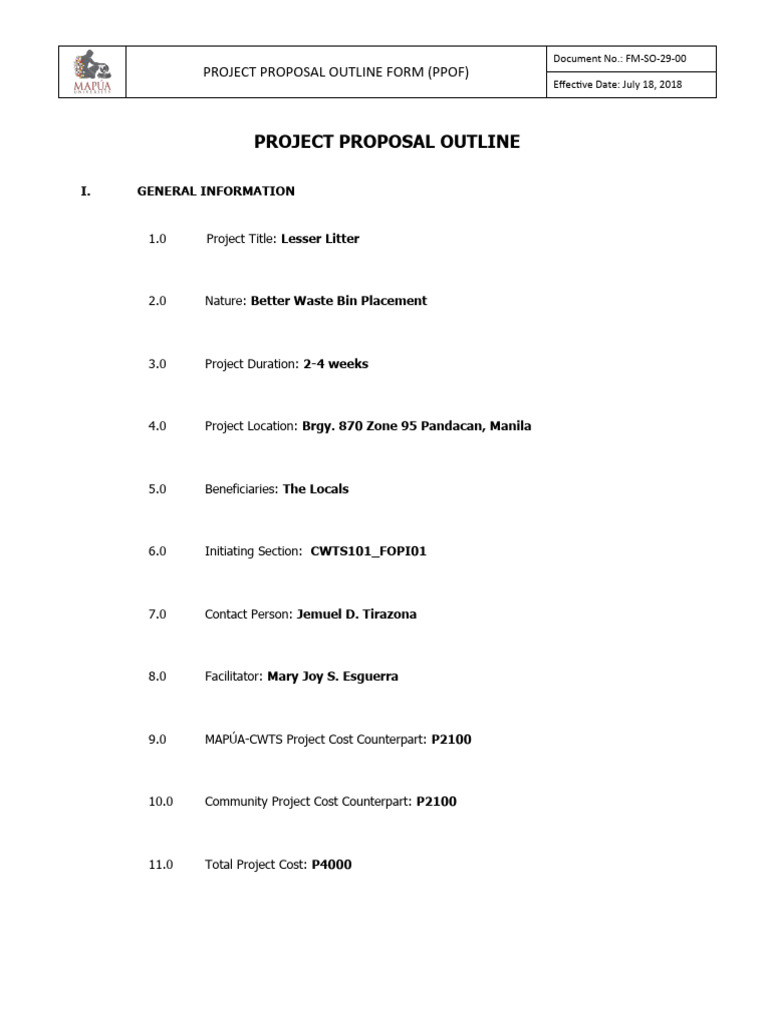 Lesser Litter Project Proposal Outline | PDF | Waste Management | Human ...