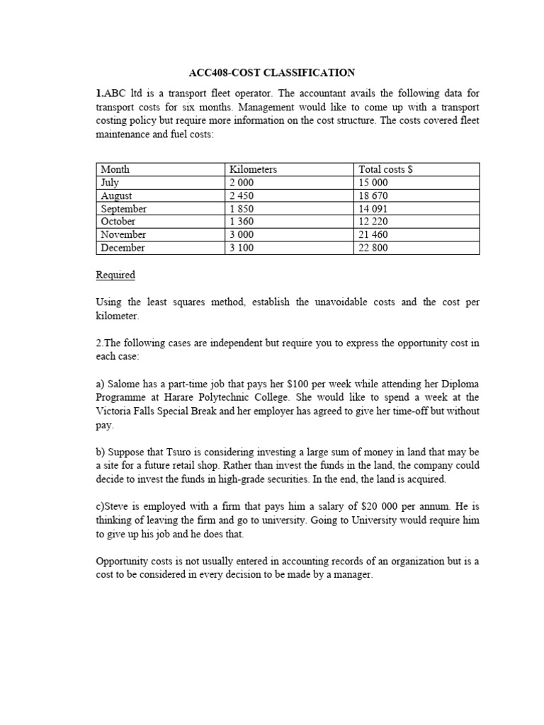 Acc408 Cost Classification Exercise 161022 | PDF