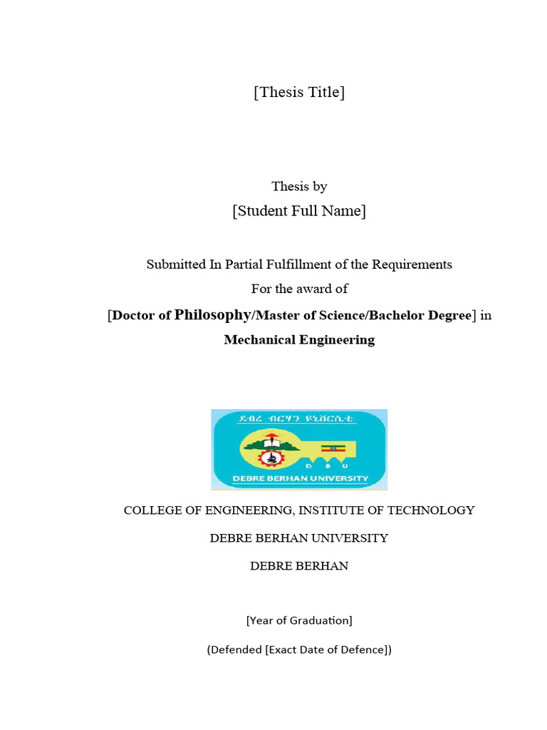 MechDBU Thesis Template For BSC MSC PHD 2021 | Download Free PDF | Thesis | Academic Degree