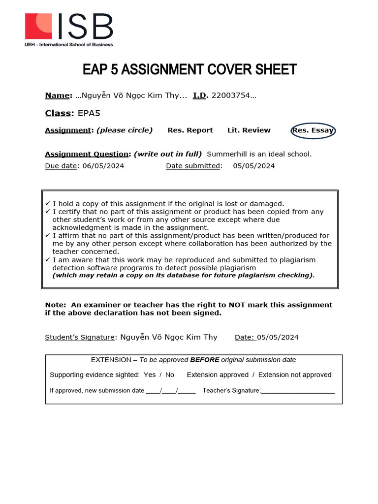 EAP5 Assignment Cover Sheet | PDF | Mental Health | Behavioural Sciences