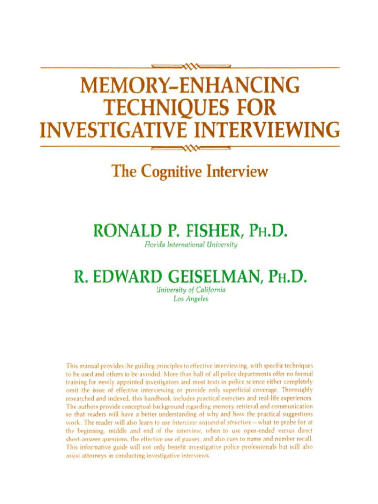 Memory Enhancing Techniques For - Ronald P. Fisher, R.E. Geiselma | PDF