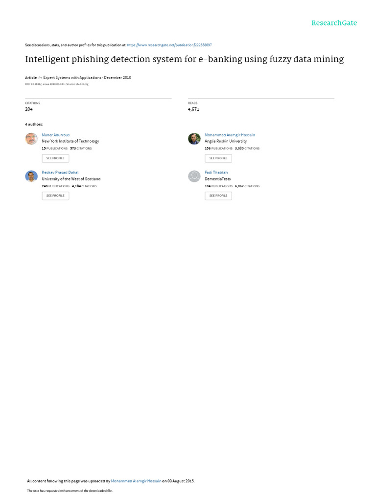 E-Banking Phishing Detection Model | PDF | Phishing | Fuzzy Logic