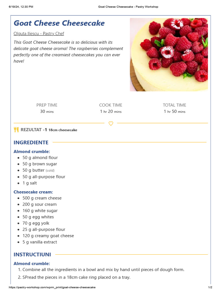 Goat Cheese Cheesecake | PDF | Cheesecake | Cakes