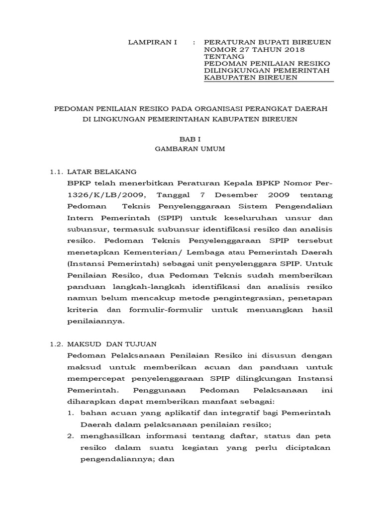 Lampri An I Perbub Bireuen Penilaian Resiko | PDF | Bisnis ...