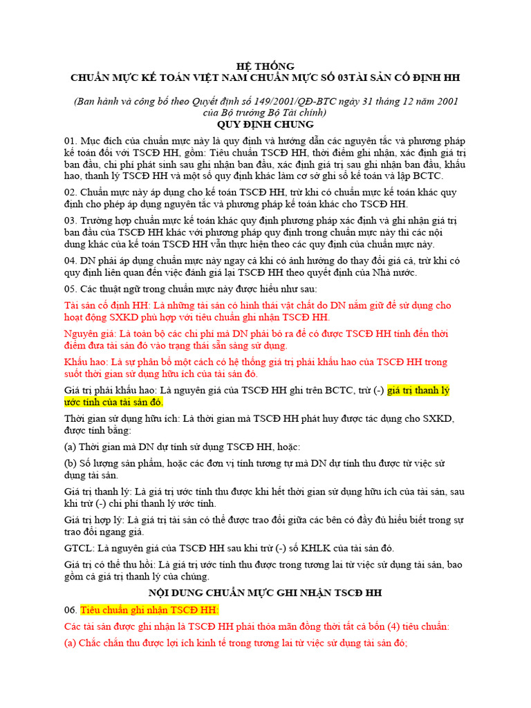 Chuan-muc-03 TSCĐHH | PDF