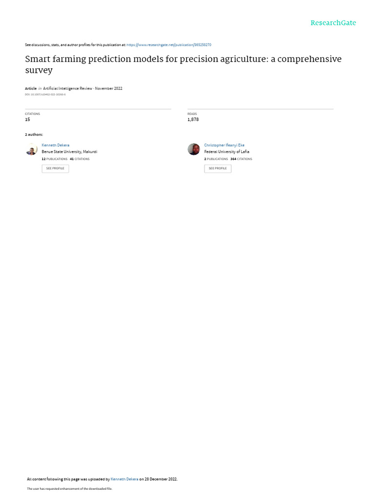 Smart Farming Prediction Models For Precision Agriculture A