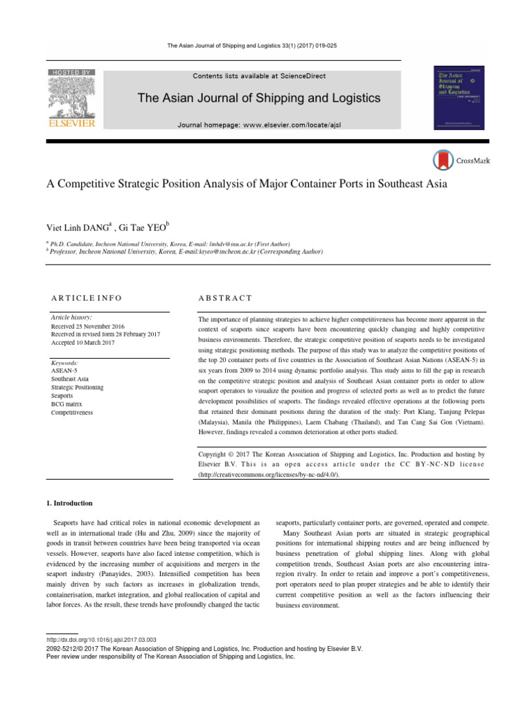 A Competitive Strategic Position Analysis of Major Container Ports in ...