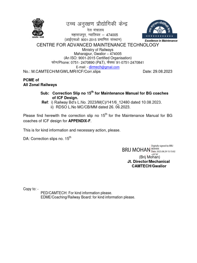 15th Correction Slip of Camtech Maintenance Manual ICF | PDF | Valve ...
