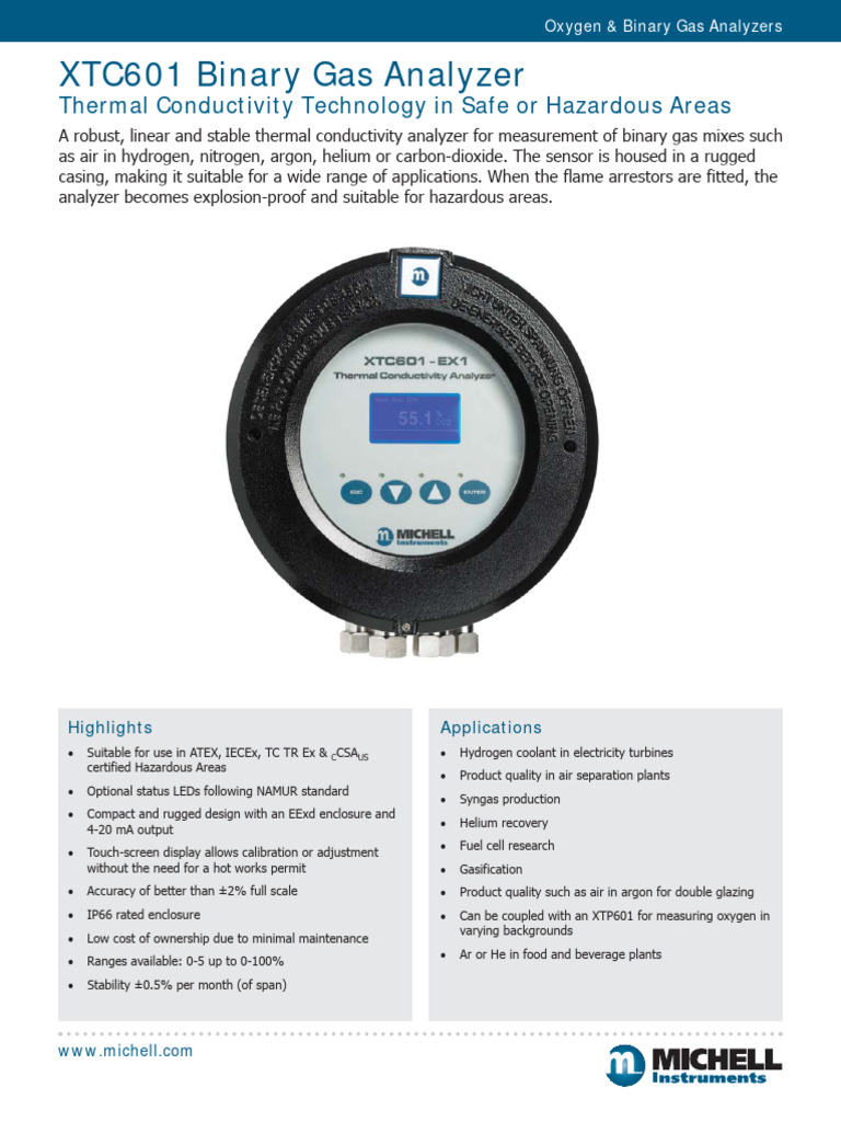 Michell Instruments XTC601 Datasheet | PDF | Gases | Electrical ...