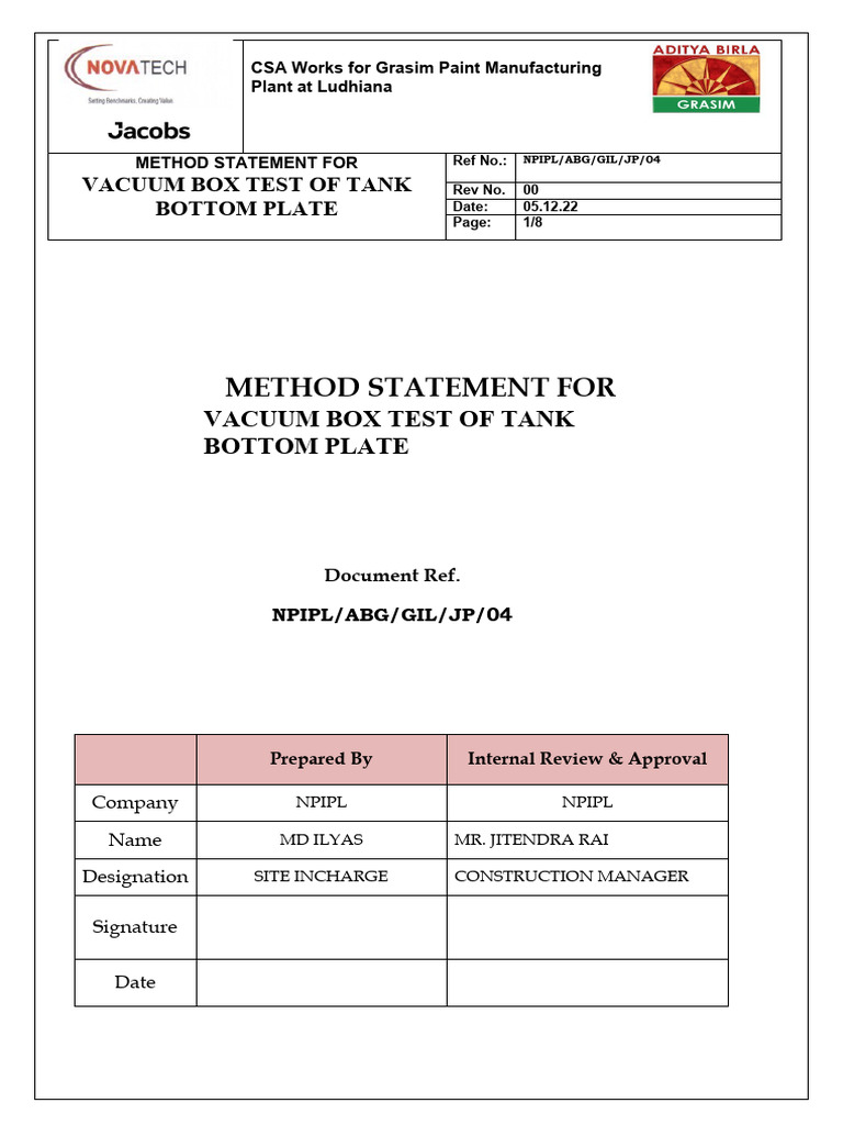 04-MS- Tank vacuum box test- Ludhiana | PDF | Leak | Welding