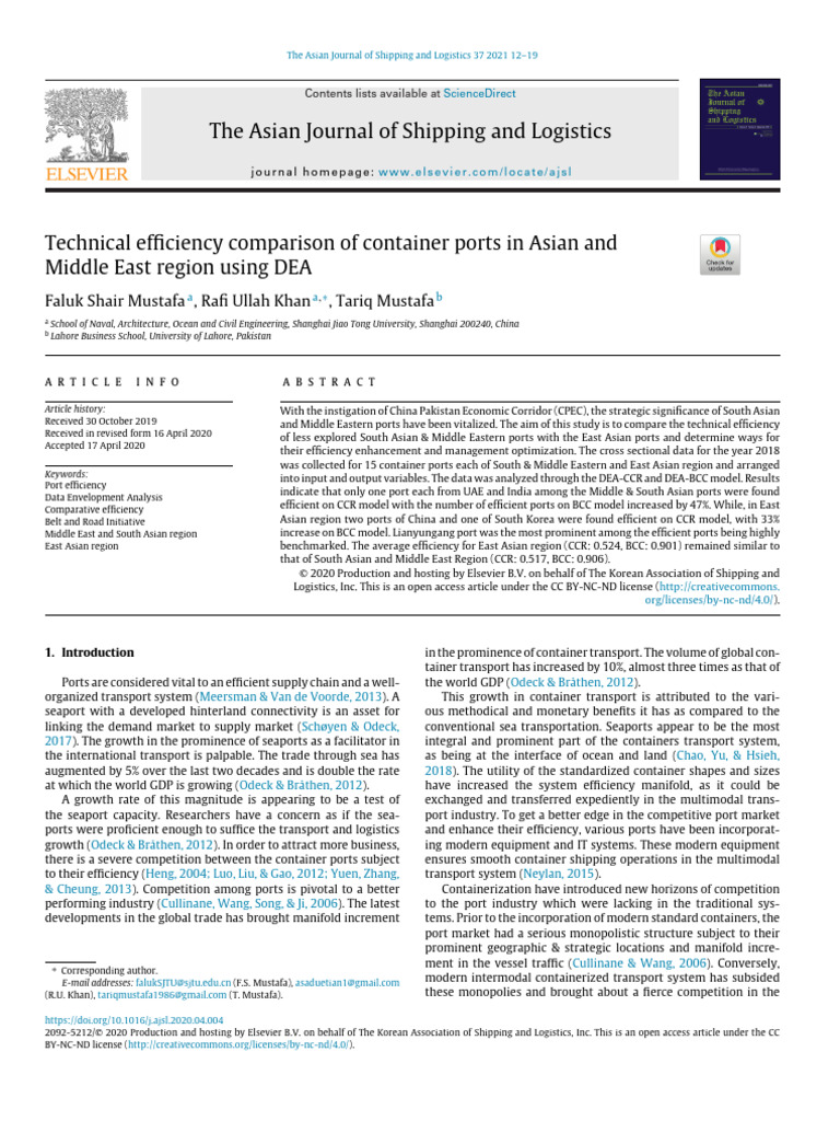 Technical Efficiency Comparison Of Container Ports Pdf Benchmarking