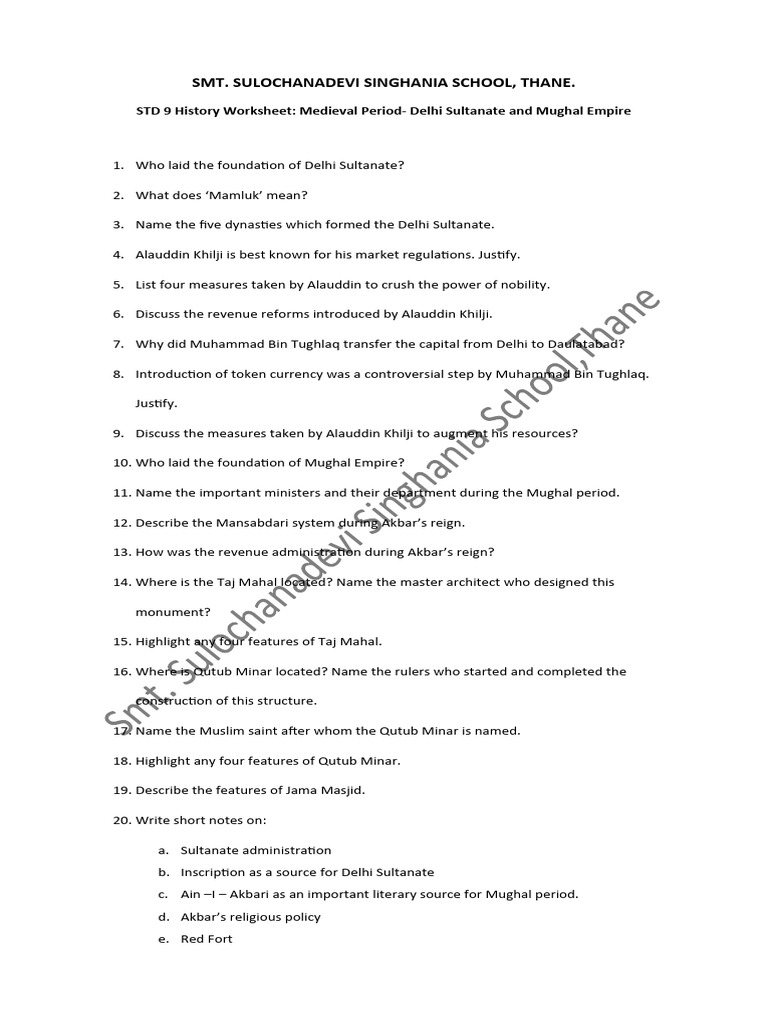 STD 9 History Worksheet Medieval Period | PDF