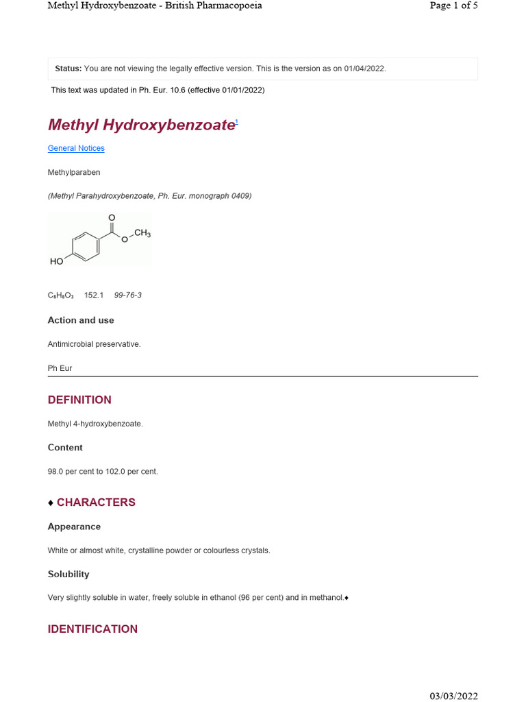 Methyl Hydroxybenzoate - BP2022 | PDF | Chromatography | Thin Layer ...