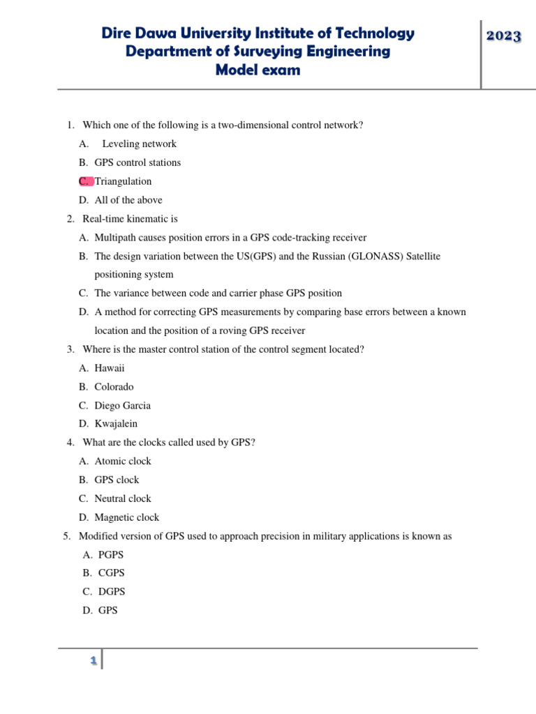 Surveying Engineering Model Exam 2023 | PDF | Surveying | Map