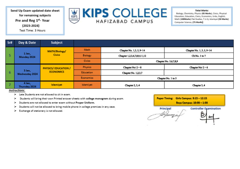 Pre+Reg 1st Year, Updated Date Sheet For Remaining Papers | PDF ...