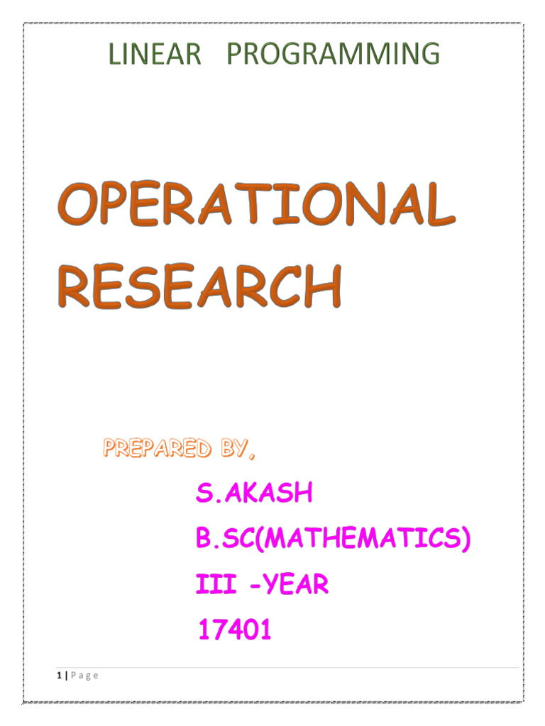 OPERATIONAl RESEARCH | PDF | Mathematical Optimization | Analysis