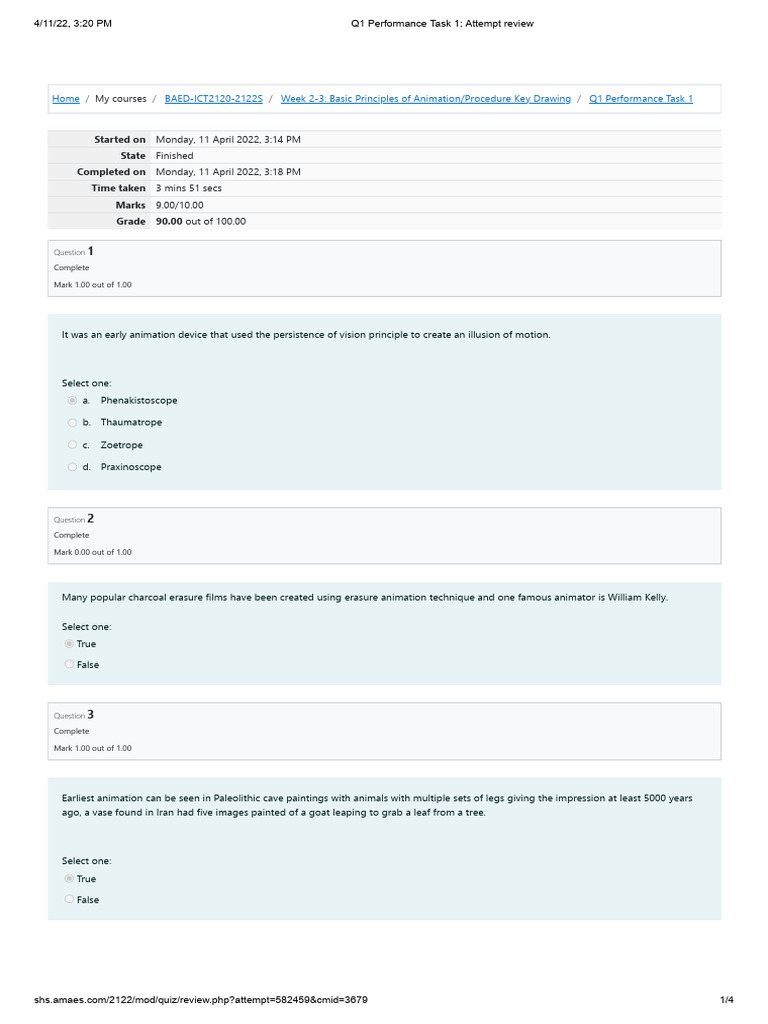 ICT2120 Animation (NC II) Part 1 Q1 Performance Task 1 - Attempt Review | PDF | Animation ...