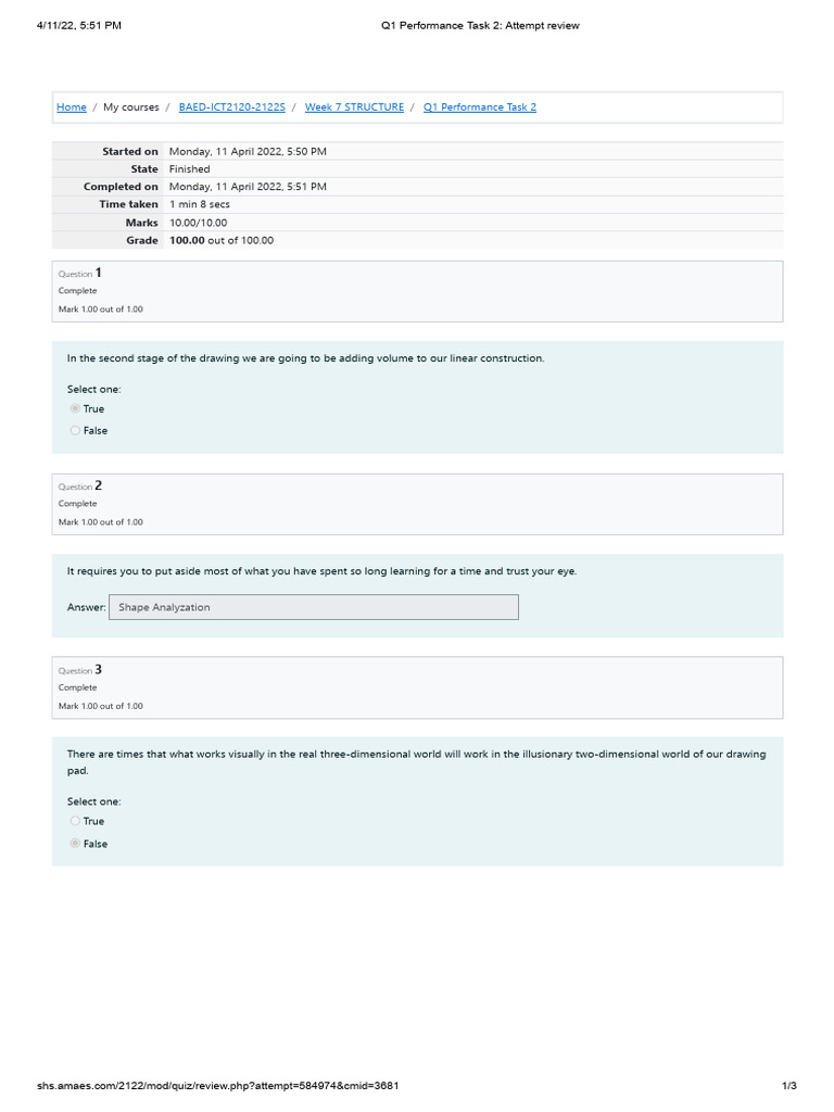 ICT2120 Animation (NC II) Part 1 Q1 Performance Task 2 - Attempt Review ...