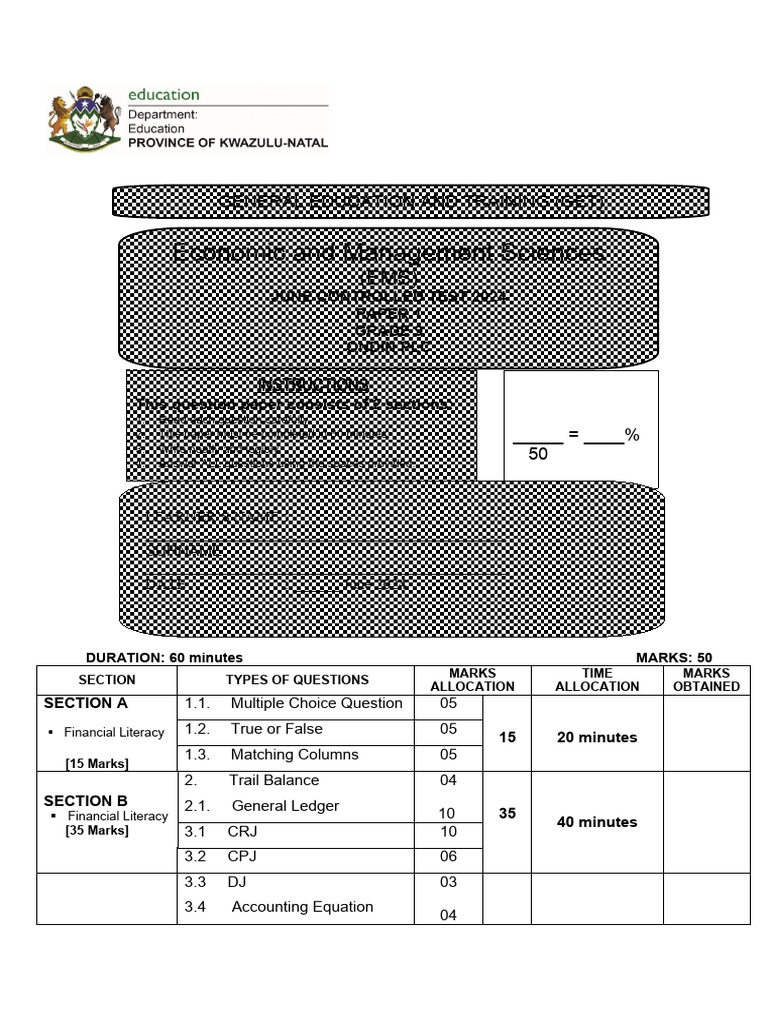 Grade 9 EMS June Test 2024 | PDF | Debits And Credits | Corporations
