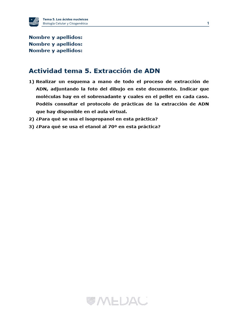 Tarea - Evaluable - P3. Extracción de ADN | PDF