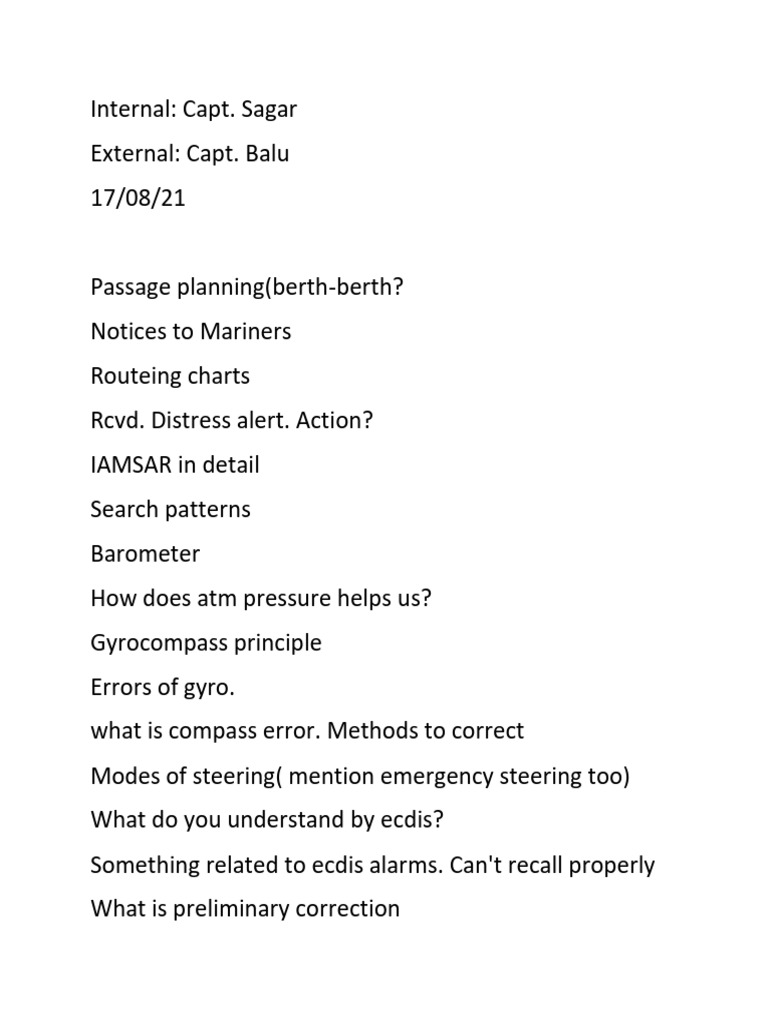 Capt Balu questions | PDF | Ships | Cargo