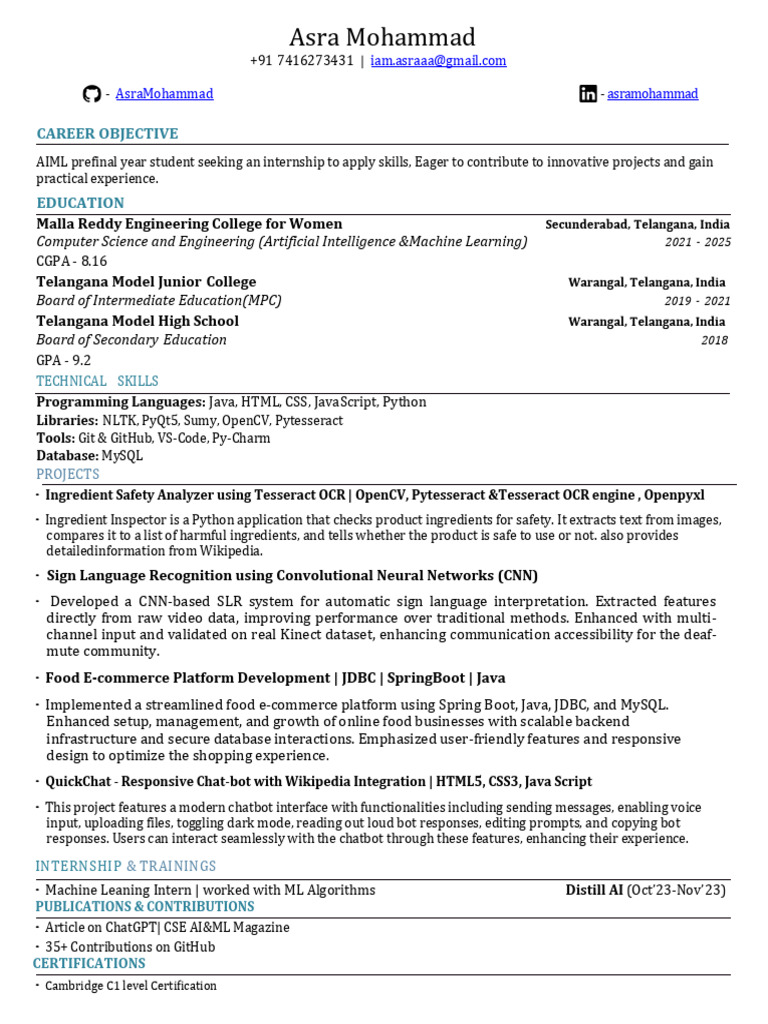 Resume.asra (1) | PDF | Artificial Intelligence | Intelligence (AI) & Semantics