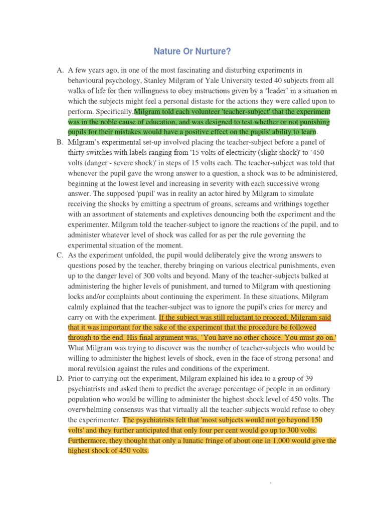 Nature Or Nurture-Reading 5 | PDF | Behavioural Sciences | Psychology