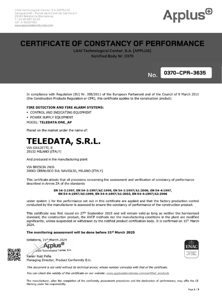 Teledataone Certificate Eng | PDF