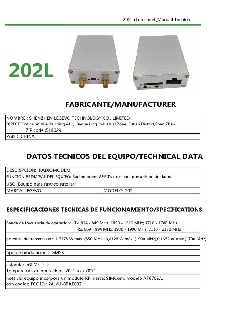 LEGEVO _ 202L GPS Tracker _ Data Sheet _ Manual Tecnico | Download Free ...