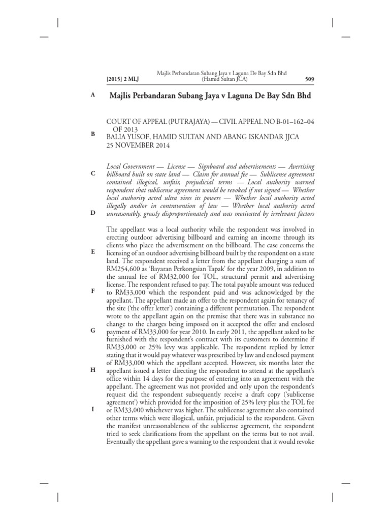 Majlis Perbandaran Subang Jaya V Laguna de Bay SDN BHD (2015) 2 MLJ 509 ...