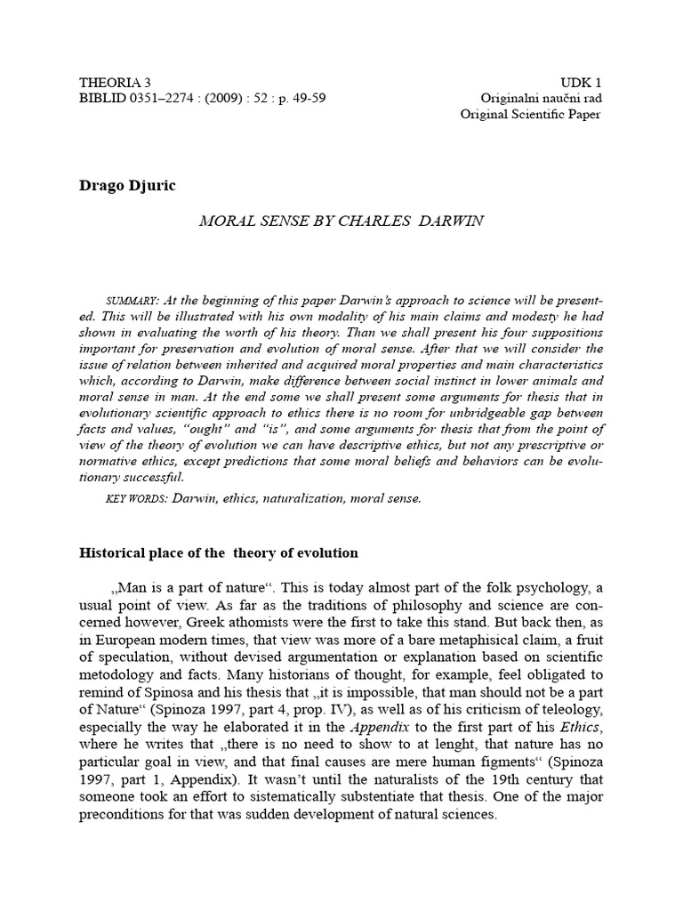 Moral Sense by Darwin - Djuric | PDF | David Hume | Charles Darwin