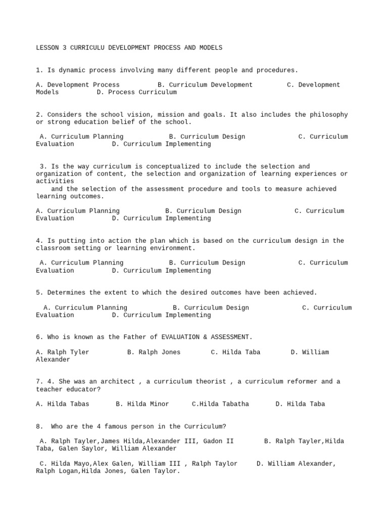 Lesson 3 Curr Dev Proc and Models | PDF | Curriculum | Teachers