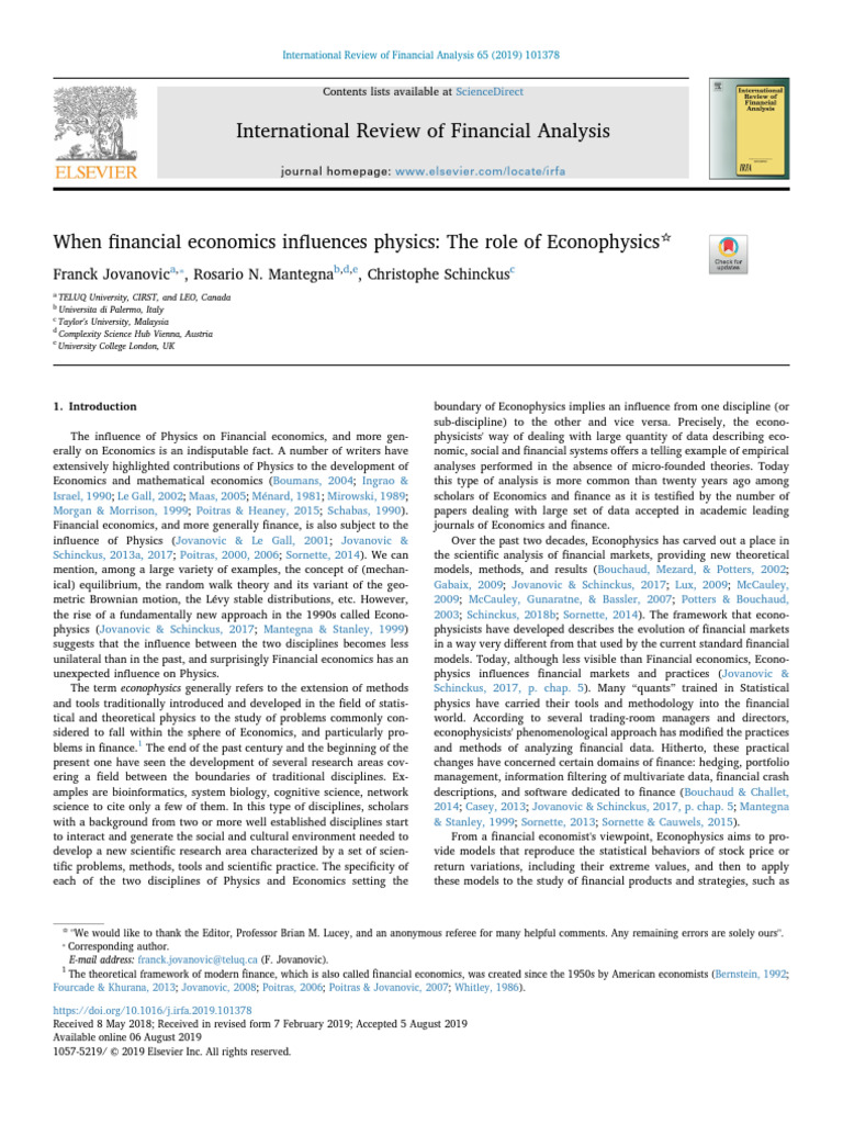 Econophysics: Bridging Finance & Physics | PDF | Economics | Statistics