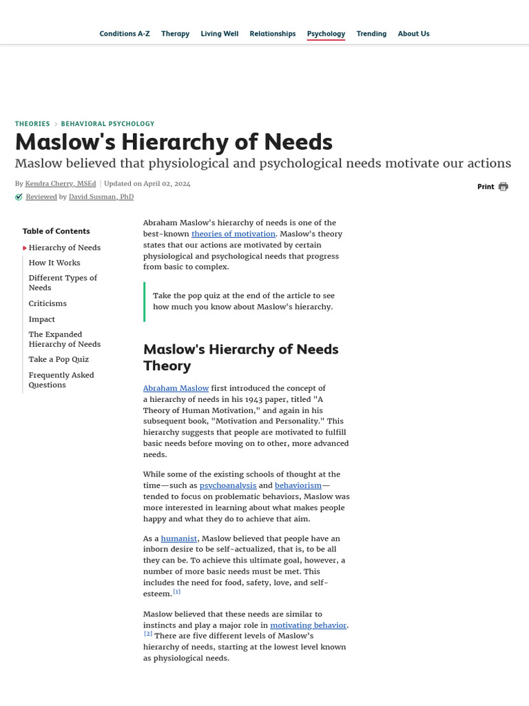 Maslow's Hierarchy of Needs | PDF | Self Actualization | Self Esteem