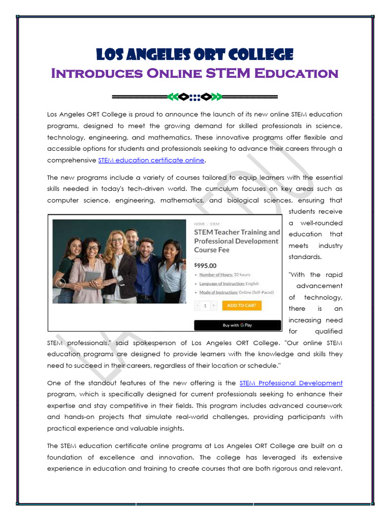 STEM Education at Los Angeles ORT College | PDF | Science, Technology, Engineering, And ...
