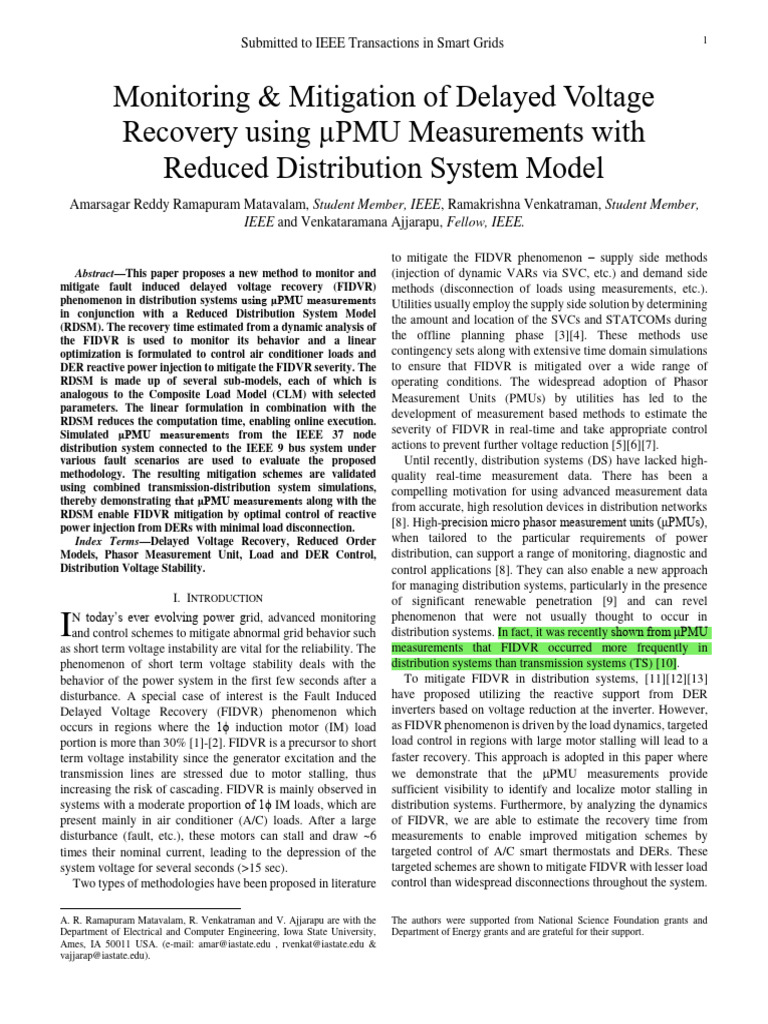 Monitoring & Mitigation of Delayed Voltage Recovery Using PMU ...