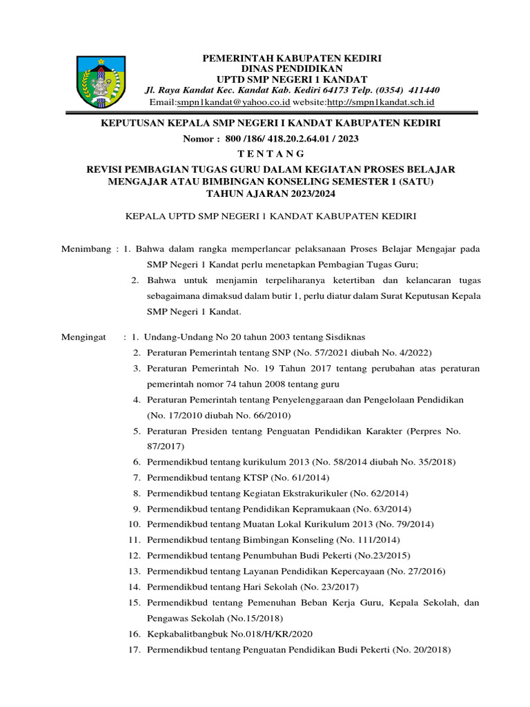 SK Pembagian Tugas SMT 1 2023 - 2024 - Revisi | PDF