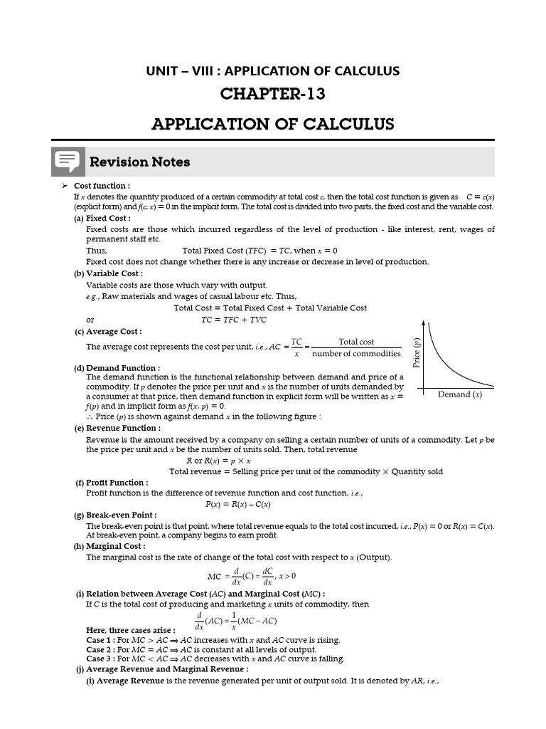 Application of Calculus | PDF | Marginal Cost | Profit (Economics)